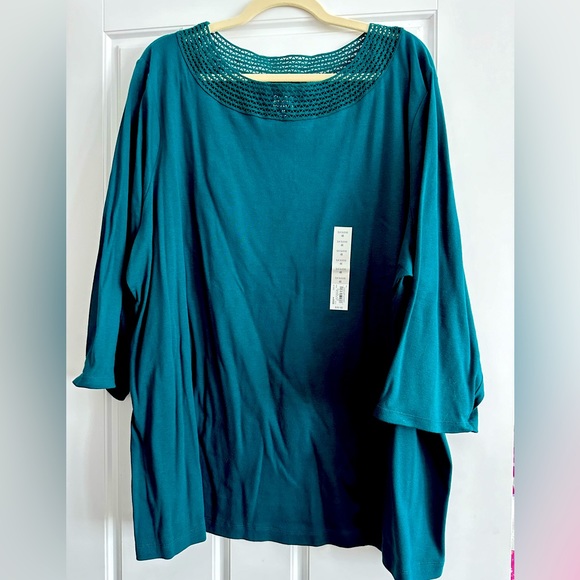 Tops | Plus Size Tunic With Neck Deco Trim Beautiful Dark Teal | Poshmark